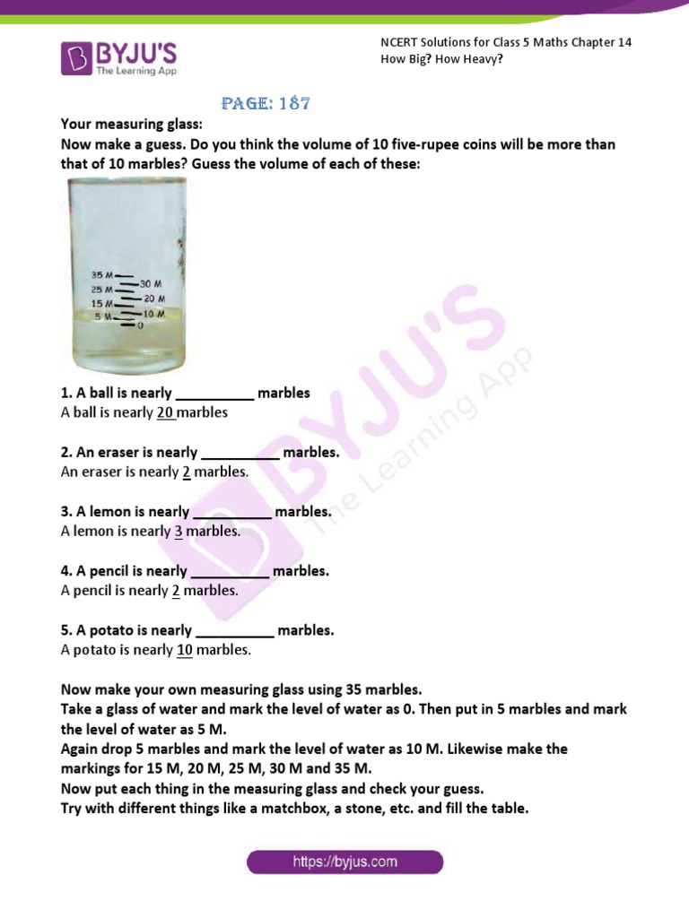 NCERT Solutions For Class 5 Maths Chapter 14 How Big How Heavy | PDF ...