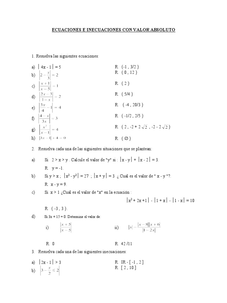 Ecuaciones e Inecuaciones Con Valor Absoluto | PDF