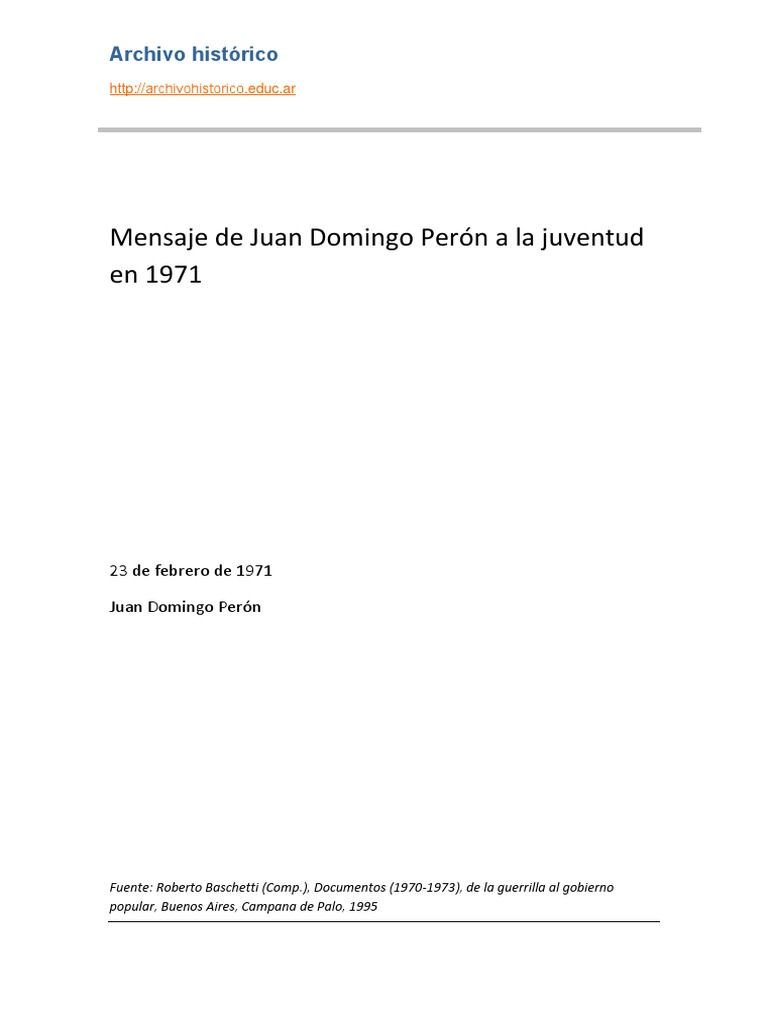 Peron A La Juventud | PDF | Argentina | Verdad