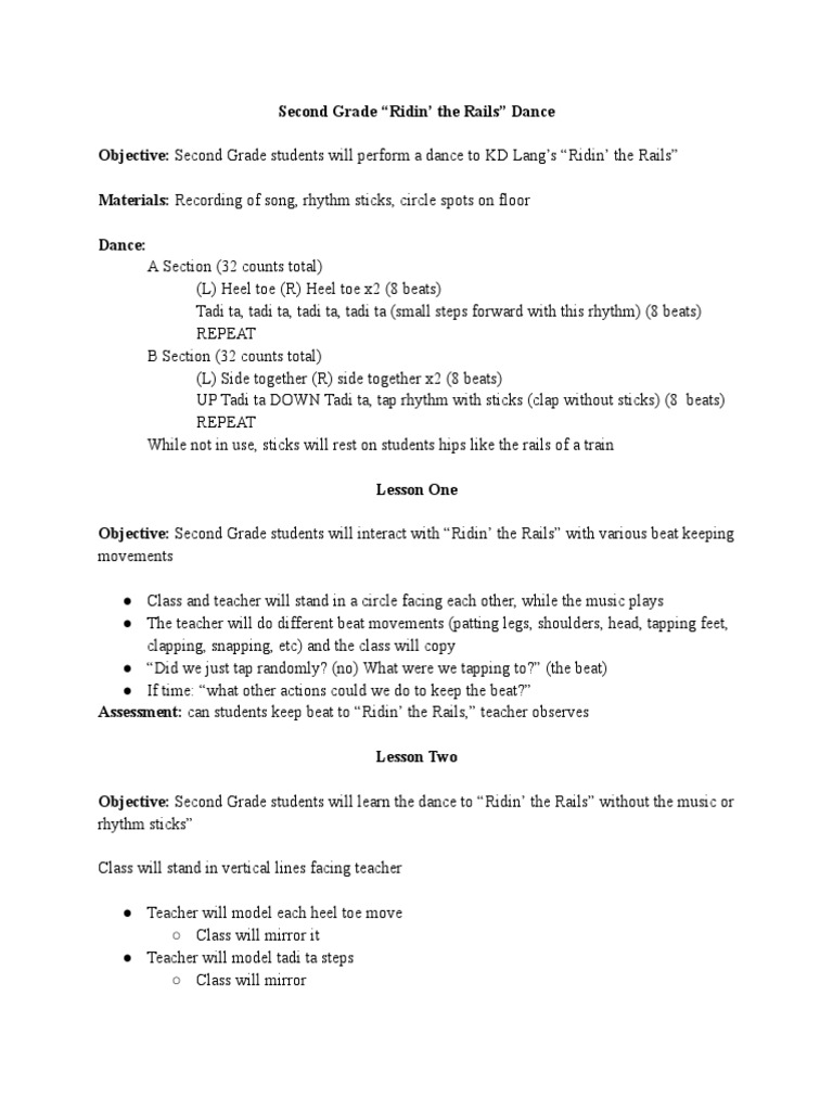 Grade 2 Dance Lesson: Ridin' the Rails | PDF | Dances | Learning