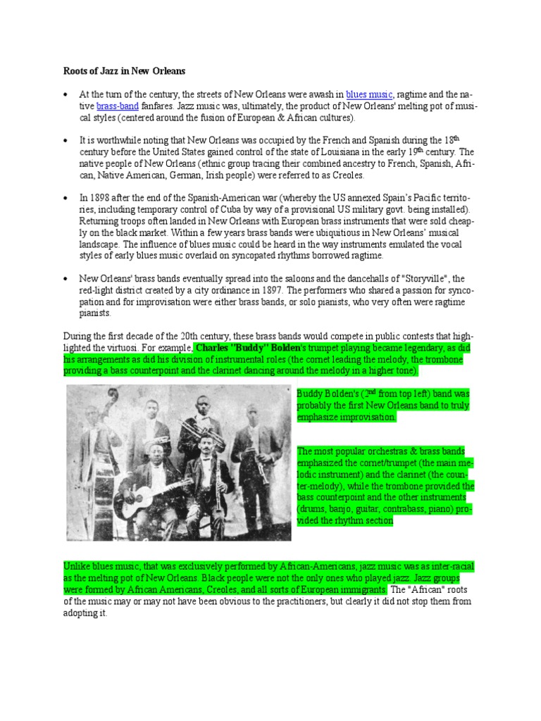 Origins of Jazz Music in New Orleans | PDF | Jazz | Blues