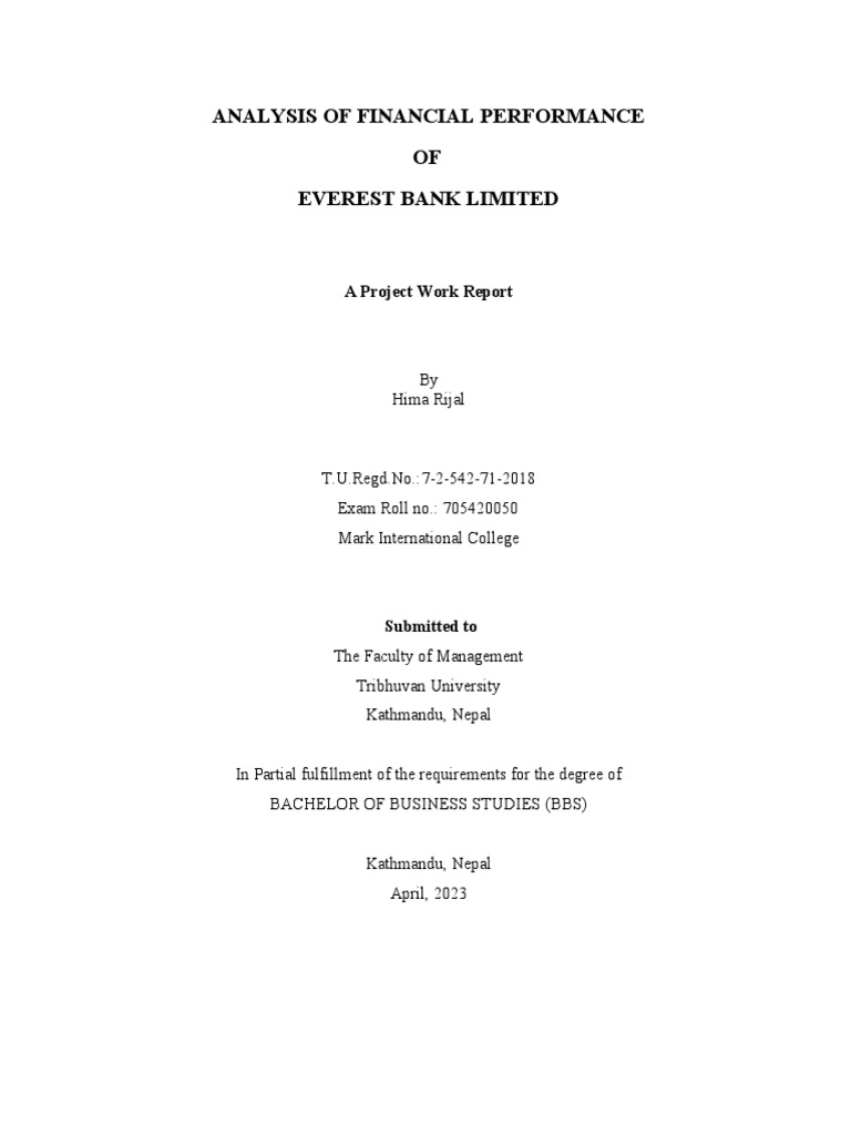 Analysis of Financial Performance of Everest Bank Limited | PDF | Banks ...