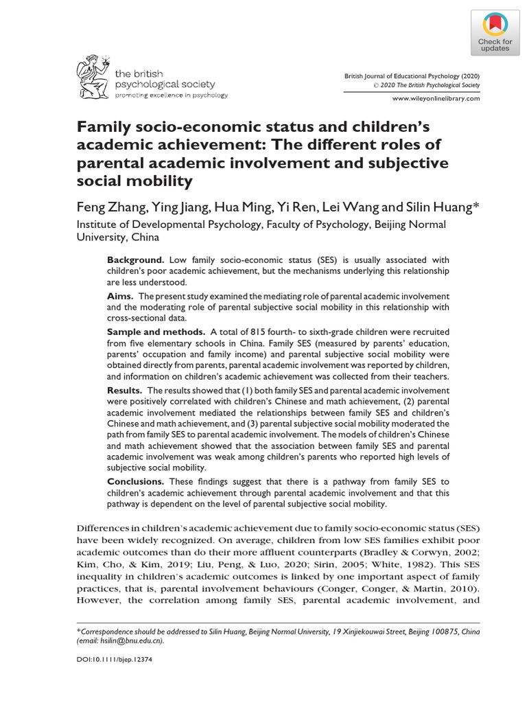 Family Socio-Economic Status and Children's Academic Achievement | PDF ...