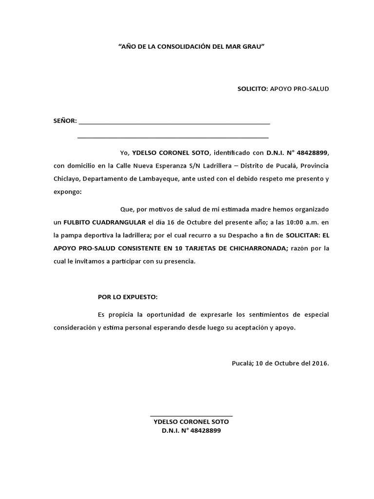 Solicito Apoyo Pro Salud | PDF