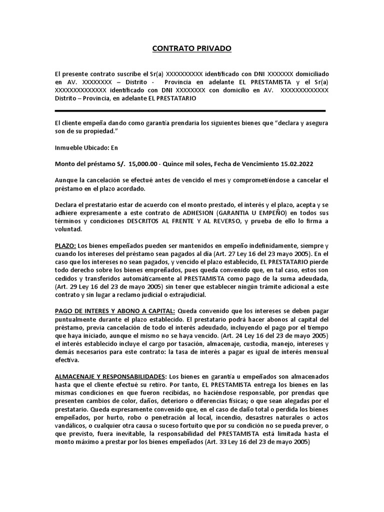 Contrato de Prestamo Privado | PDF