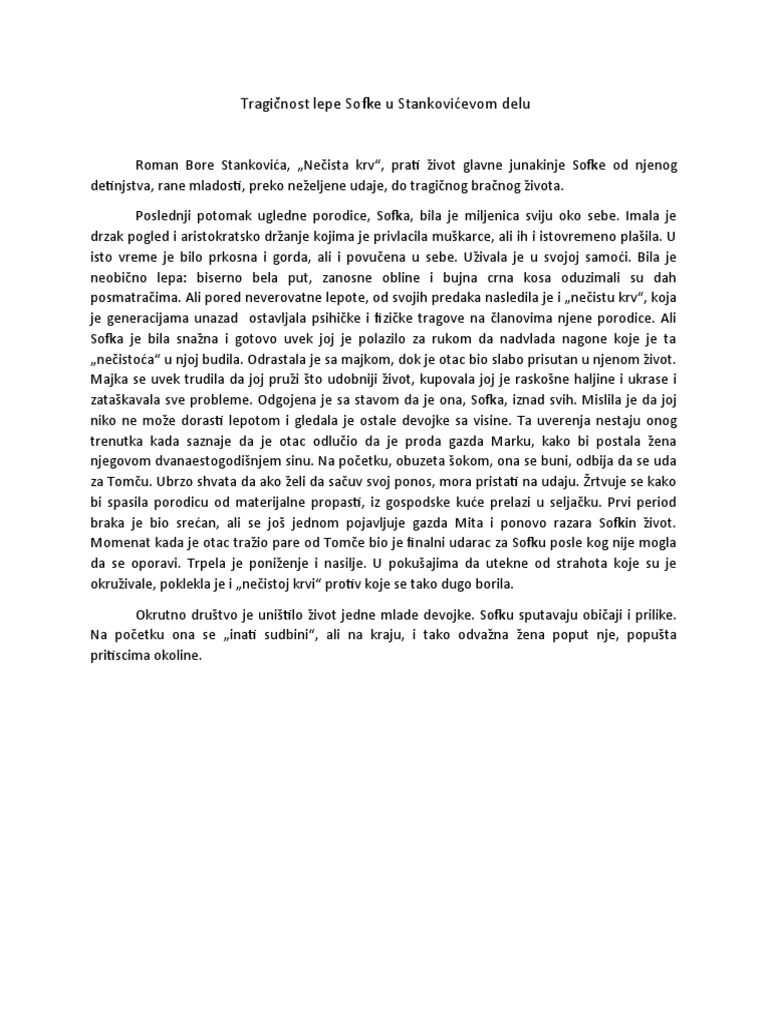 Tragičnost Lepe Sofke U Stankovićevom Delu | PDF