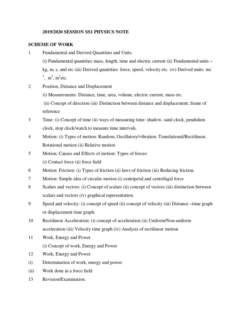 2019 - 2020 Session SS1 Physics Note | PDF | Euclidean Vector | Velocity 2019 - 2020 Session SS1 Physics Note | PDF | Euclidean Vector | Velocity