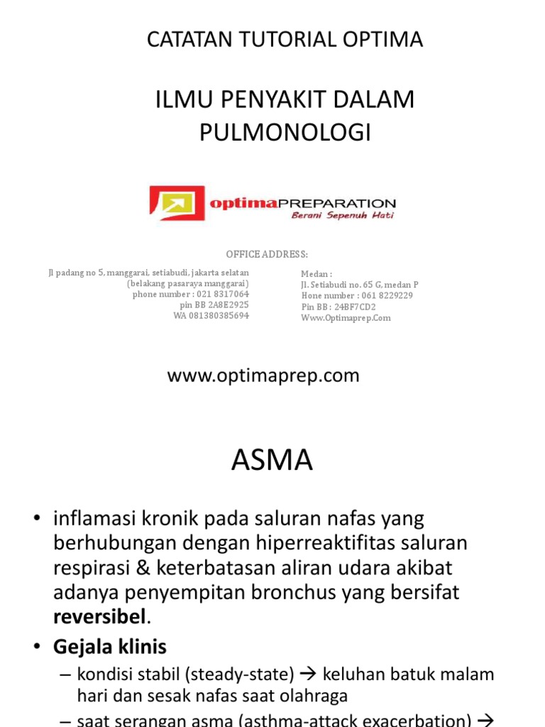 Ilmu Penyakit Dalam Pulmonologi: Catatan Tutorial Optima | PDF