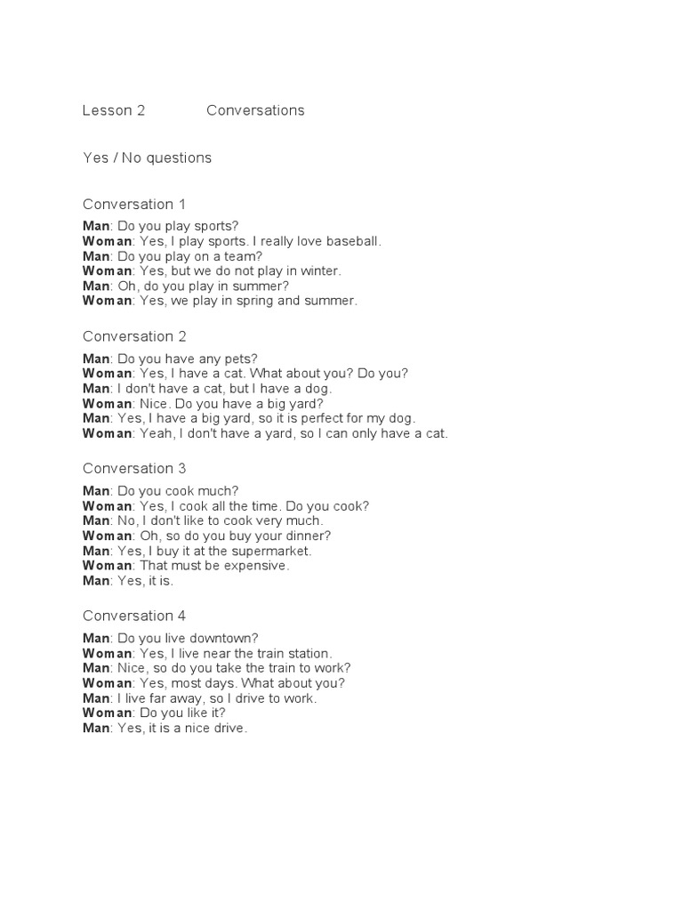 Lesson 2 Yes No Questions Conversations | PDF | Self-Improvement