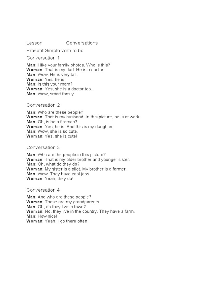 Lesson Conversations Present Simple Verb To Be Conversation 1 | PDF