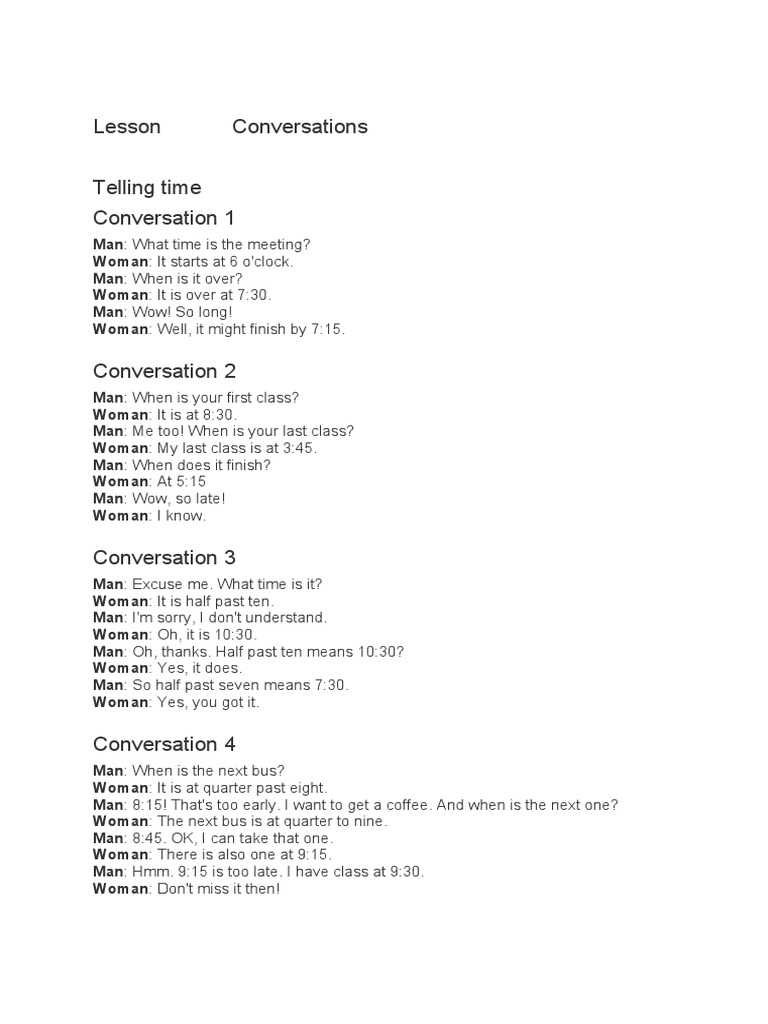 Telling Time Conversations Lesson | PDF