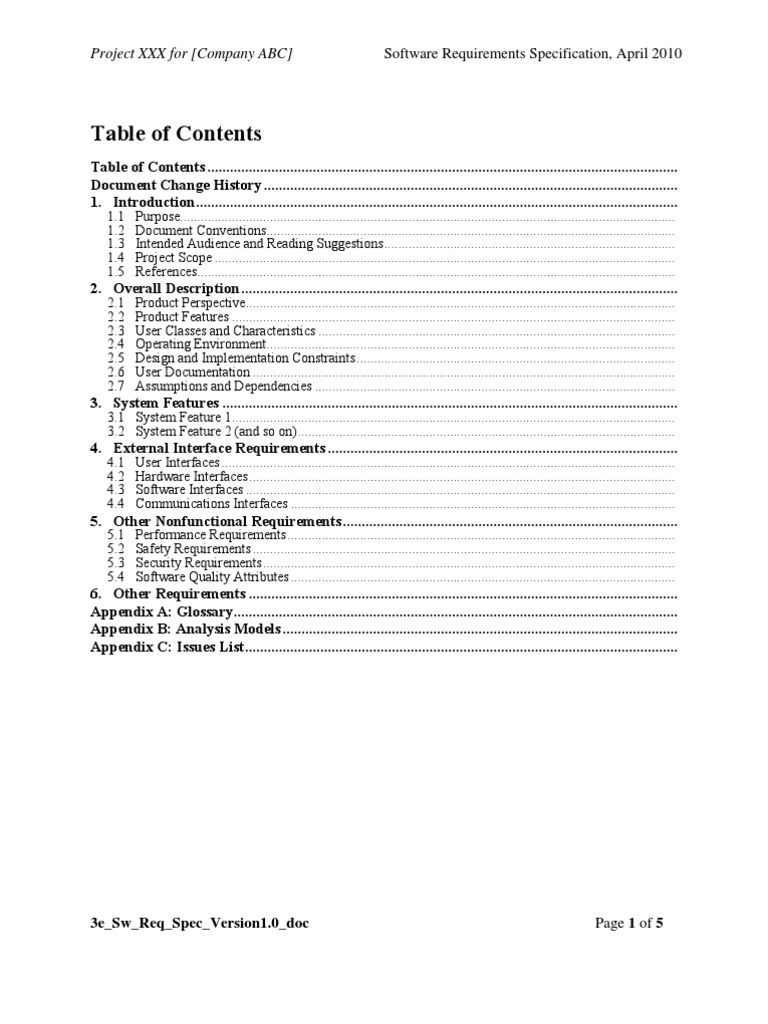 Project XXX For (Company ABC) : Software Requirements Specification, April 2010 | PDF ...