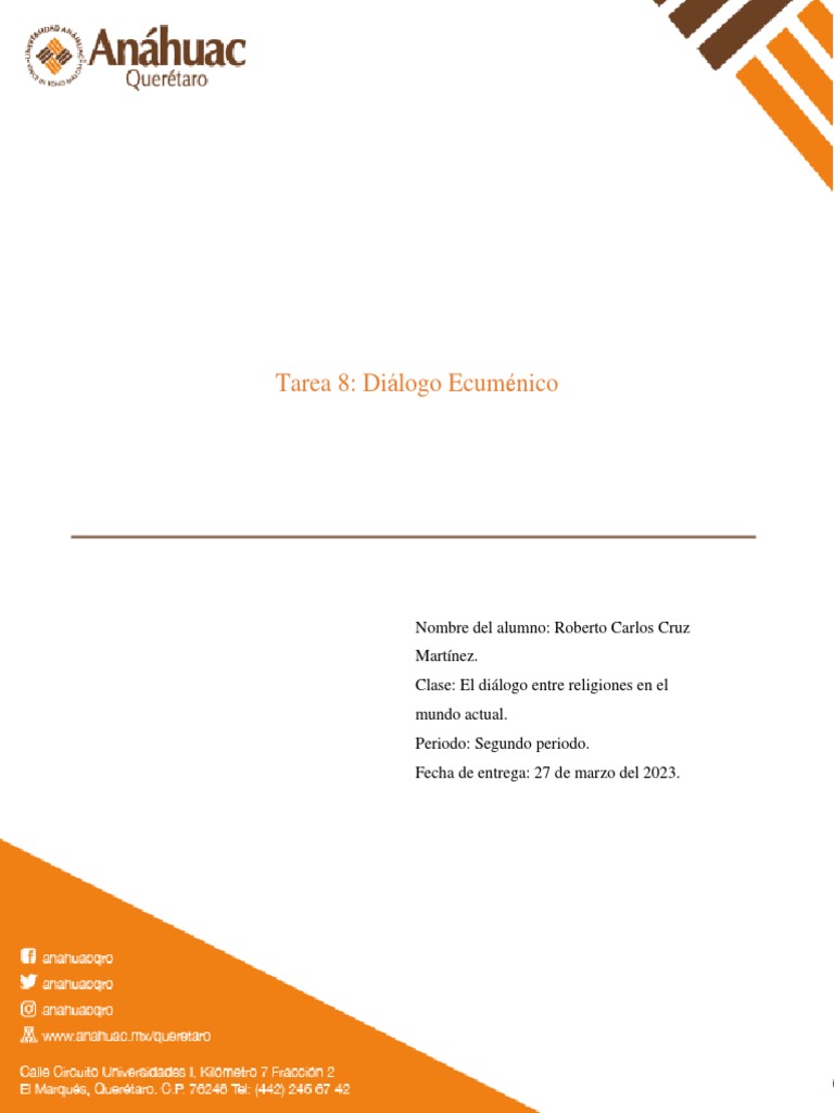 Tarea 8 Diálogo Ecuménico RCCM. | PDF | Ecumenismo | Religiones religiosas