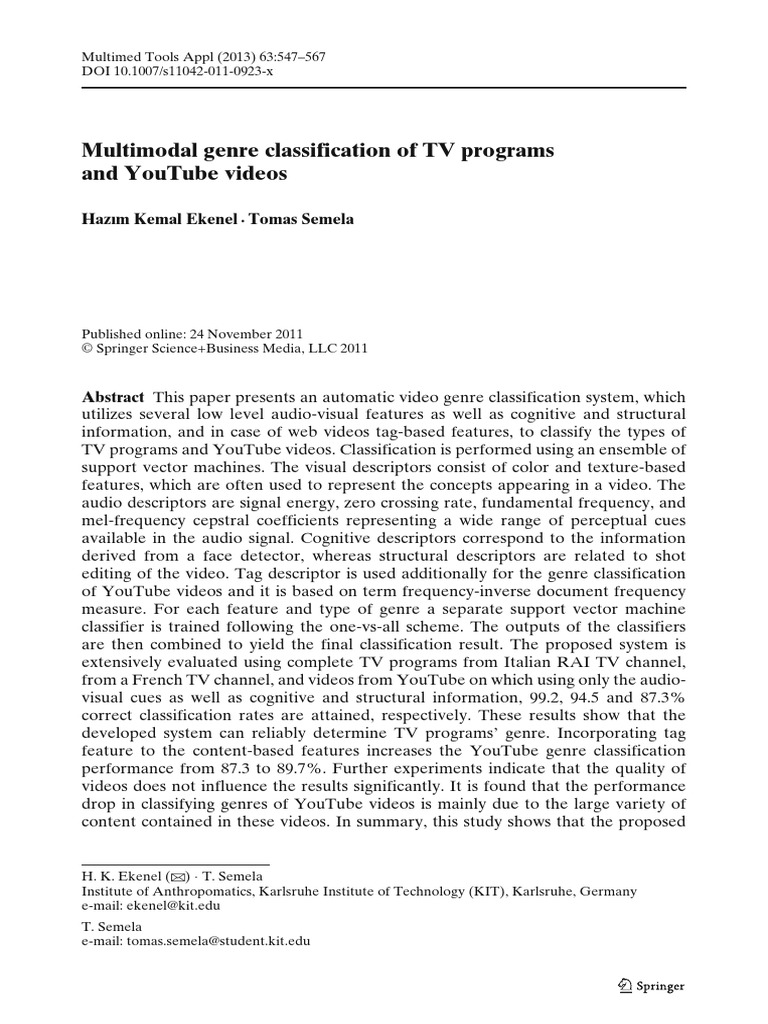 Ekenel e Semela 2011 - Multimodal Genre Classification | PDF | Support ...