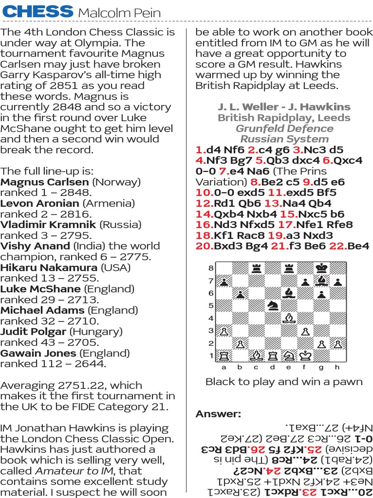 Sunday Chess Column | PDF | Board Games | Competitive Games