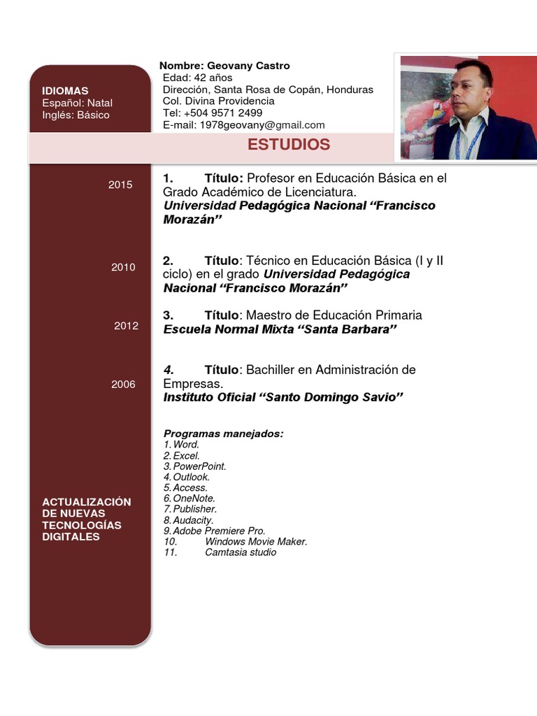 Curruculo Vitae GC 2020 | PDF | Honduras | Maestros