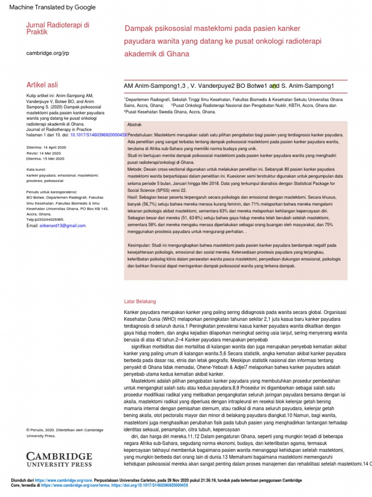 Dampak Psikososial Mastektomi Pada Pasien Kanker Payudara | PDF