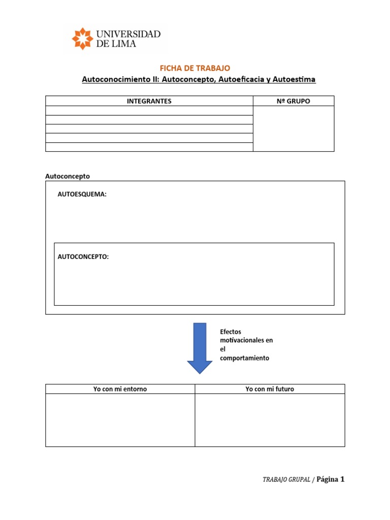FICHA DE TRABAJO 2 - Autoconcepto-Autoeficacia y Autoestima | PDF