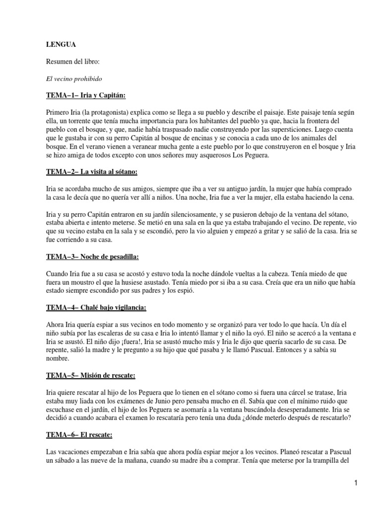 El Vecino Prohibido: Lengua | PDF