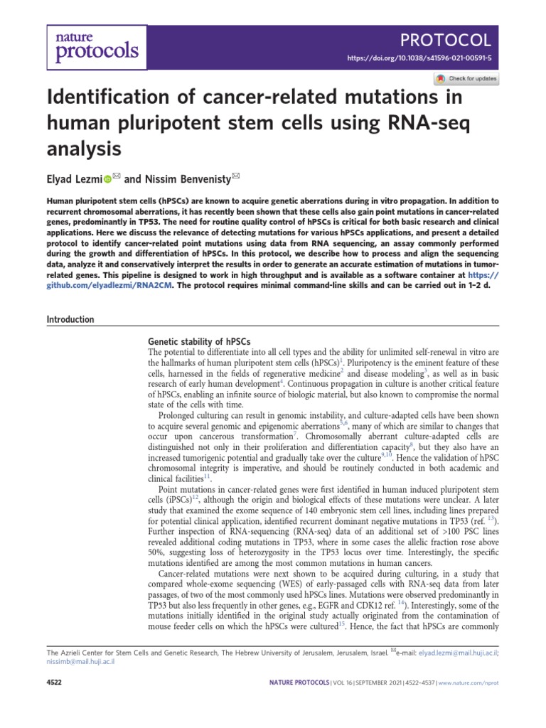 Identification Of Cancer Related Mutations In Human Pluripotent Stem