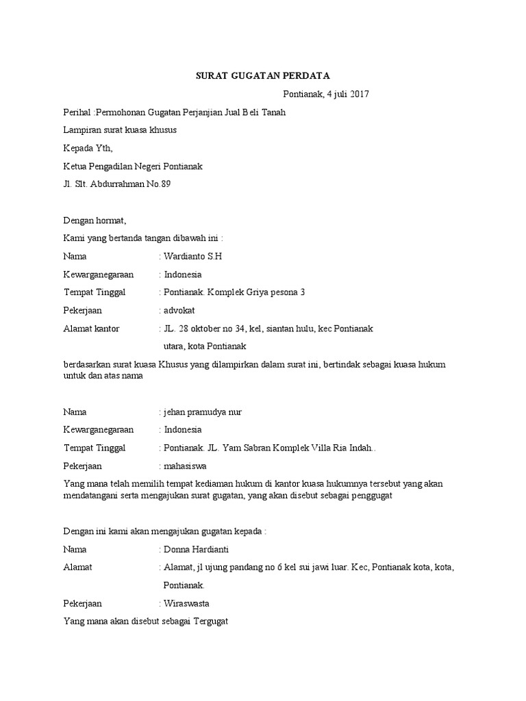 Surat Gugatan Perdata | PDF