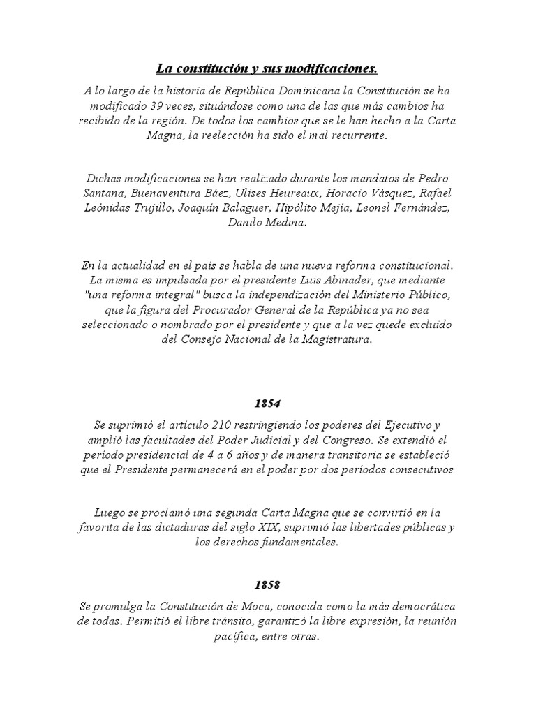 La Constitución Dominicana Y Sus Modificaciones Pdf República