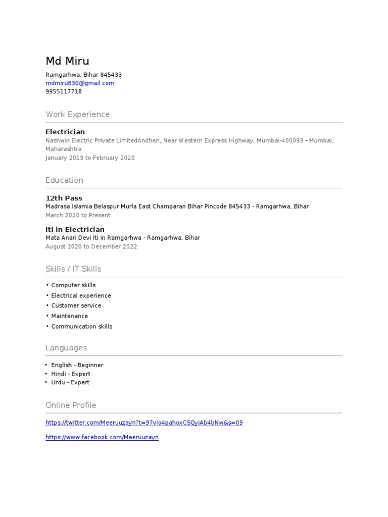 MD Miru: Work Experience | PDF