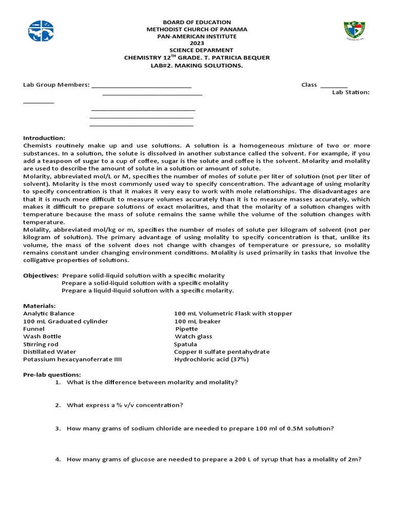 Lab Making Solutions | Download Free PDF | Mole (Unit) | Molar ...