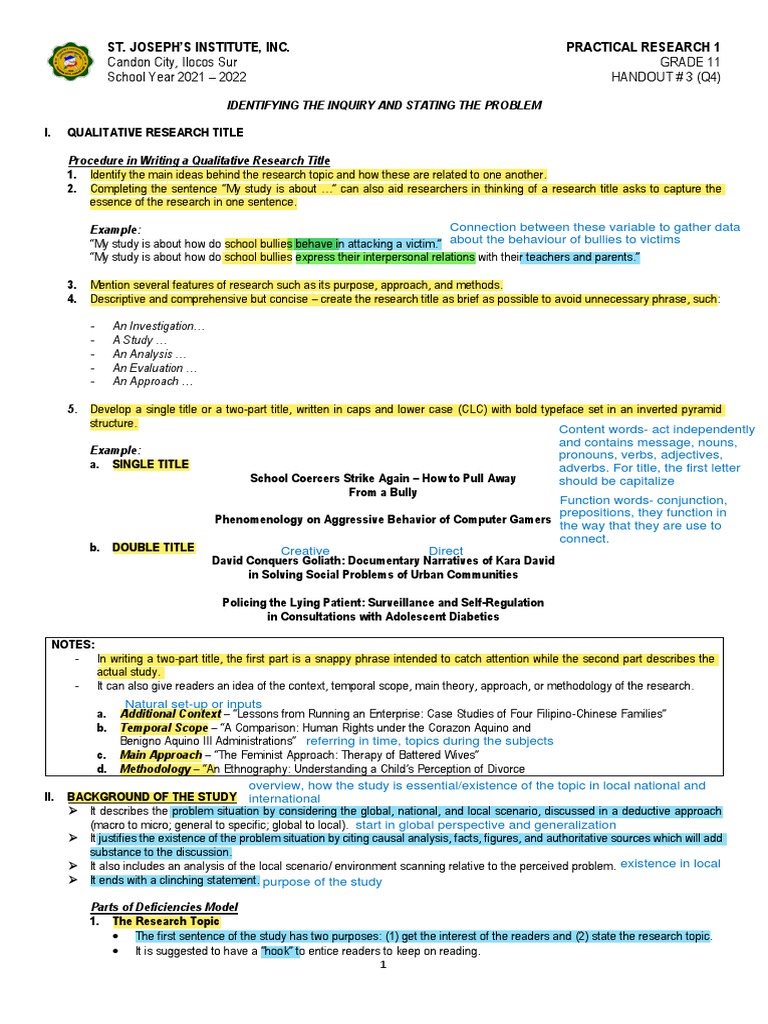 PR1 Handout 3 | PDF | Methodology | Question