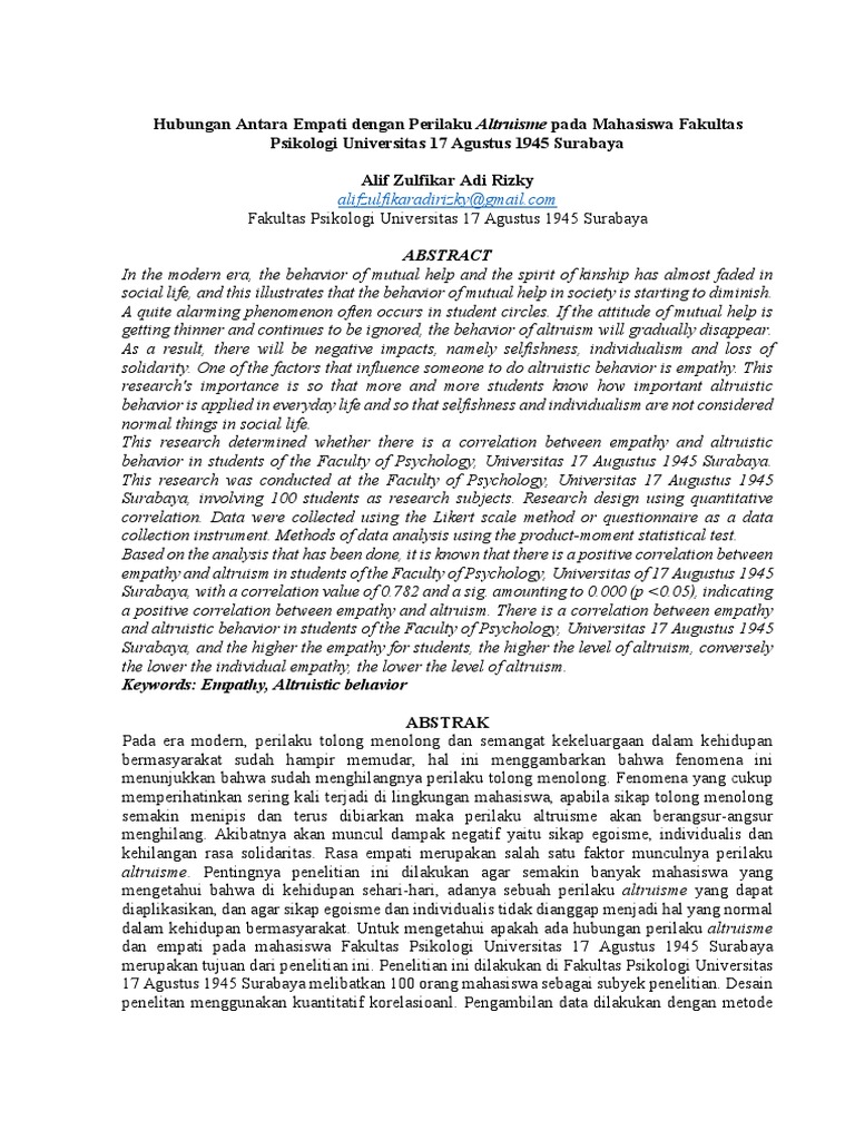 Jurnal - Alif Zulfikar Adi Rizky - 511304825 | PDF | Altruism | Empathy