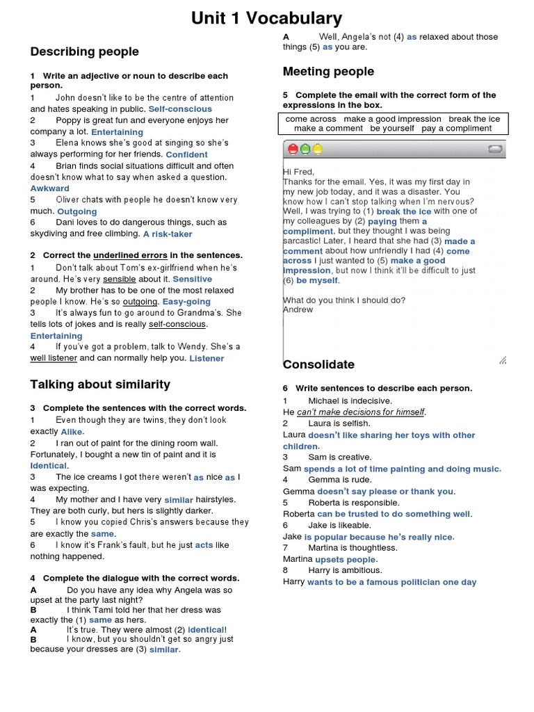 Vocabulary Unit 1 STANDARD | PDF