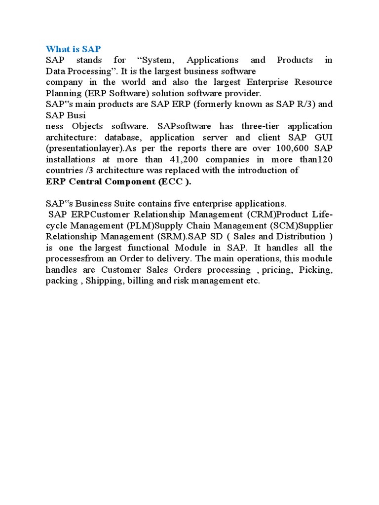 What Is SAP: ERP Central Component (ECC) | PDF