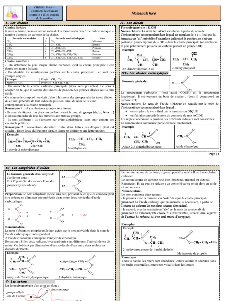 Nomenclature des alcanes et alcools | PDF | Alcane | Ester