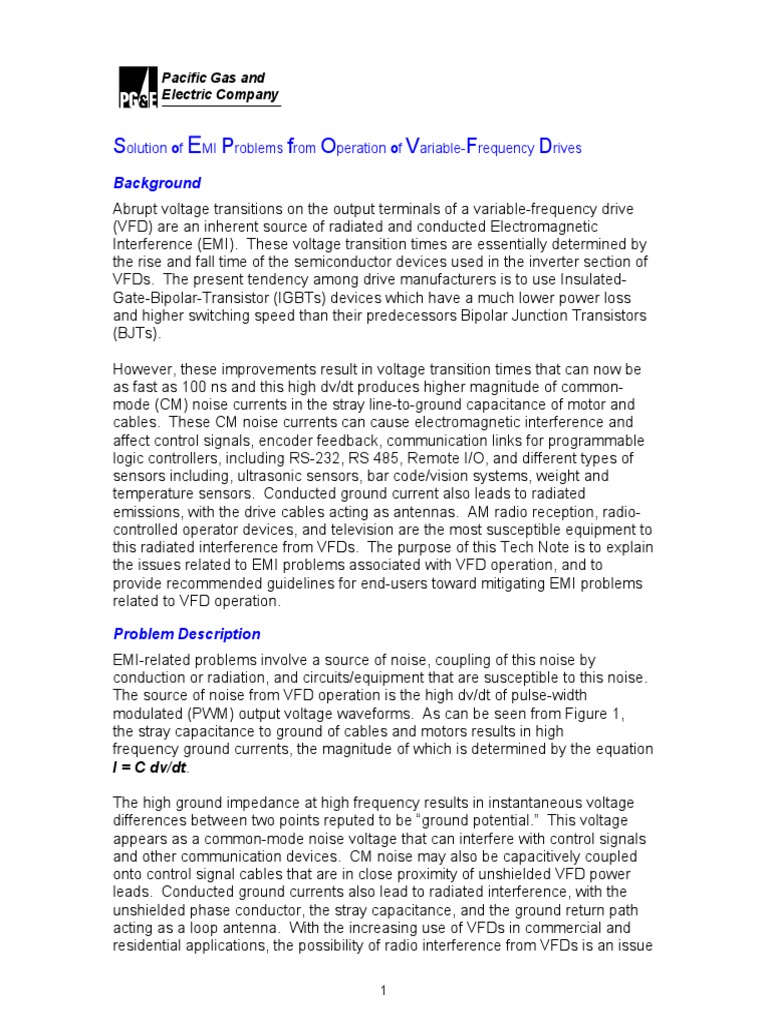 VFD-EMI Problems | PDF | Electromagnetic Interference | Inductor