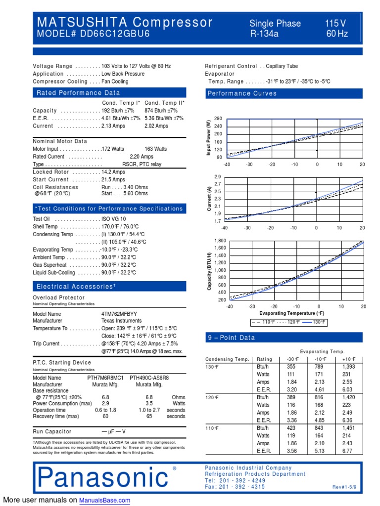 Panasonic: MATSUSHITA Compressor | PDF | Metrology | Electricity