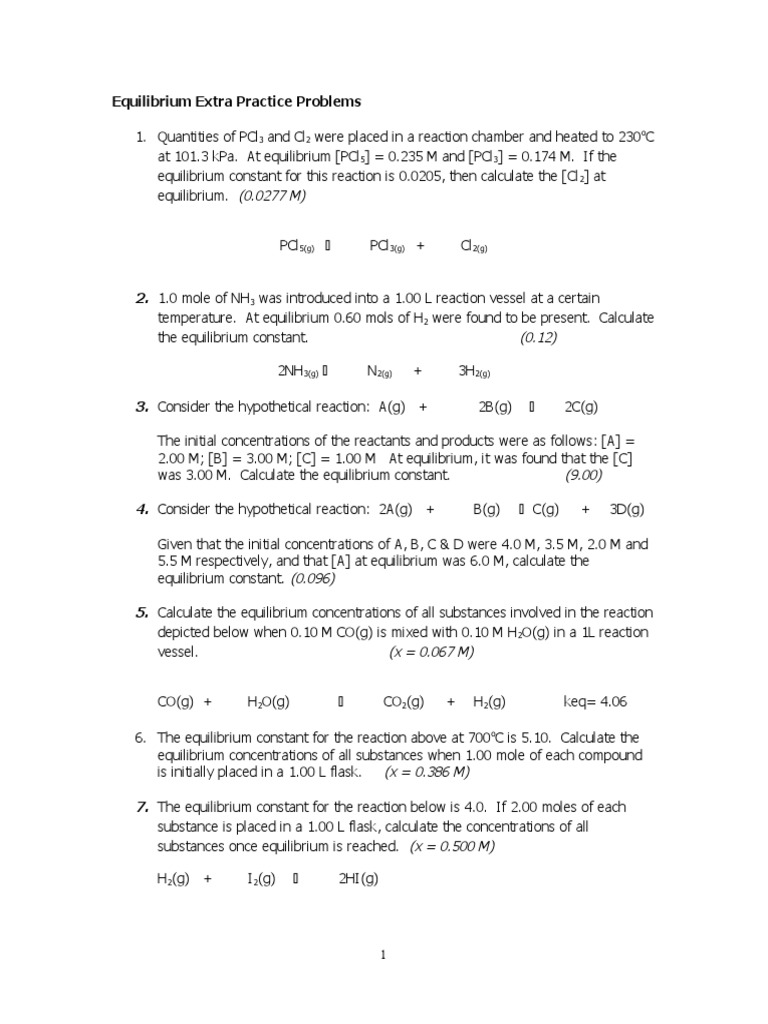 Equilibrium Extra Practice | PDF | Solubility | Chemical Equilibrium
