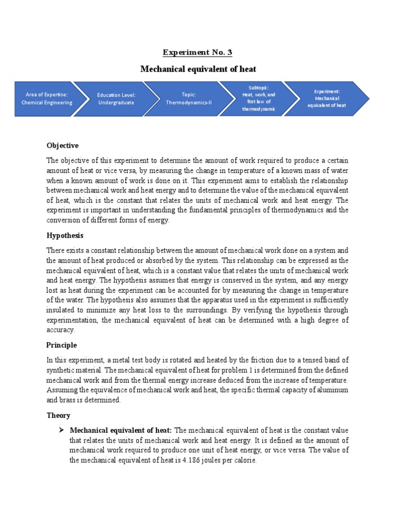 Machanical Equivalent of Heat Experiment | PDF | Heat | Heat Capacity