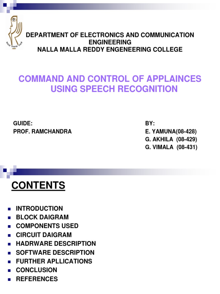 Command And Control Of Applainces Using Speech Recognition Pdf Microcontroller Electronic
