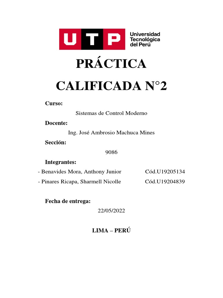 Práctica Calificada 2 - Sistema de Control Moderno | PDF