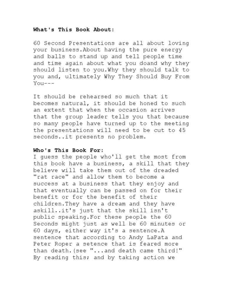 60 Second Presentation Final Document | PDF | Well Being