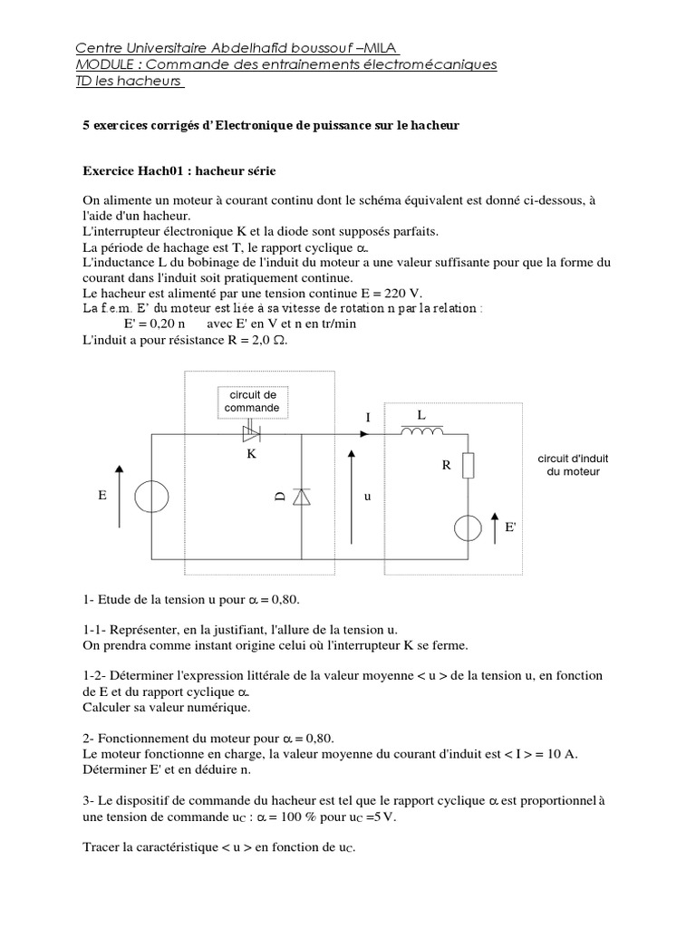 TD Hacheur1 | PDF | Tension électrique | Puissance (physique)