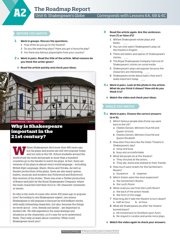 ROADMAP Report A2 Worksheet Unit | PDF | William Shakespeare