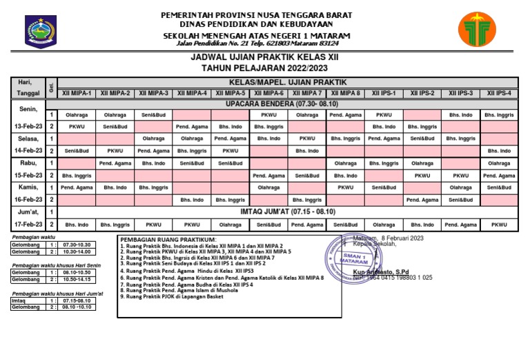 Jadwal Ujian Praktik 2023 | PDF