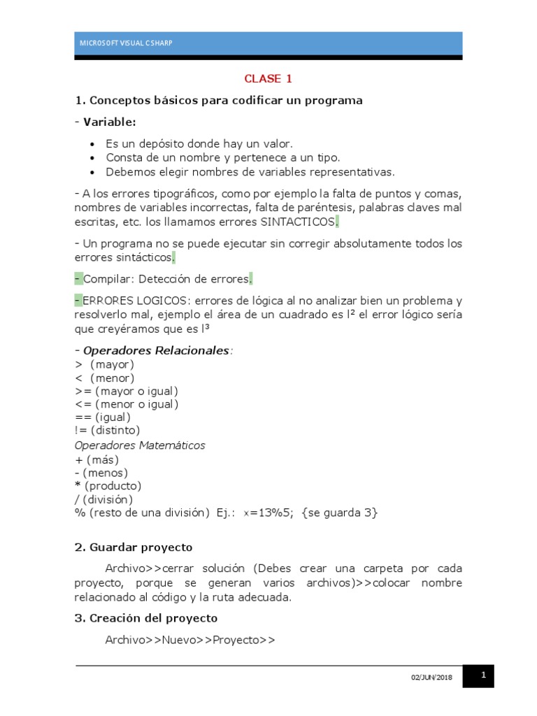 C Clase1 Pdf C Sharp Lenguaje De Programación Ingeniería