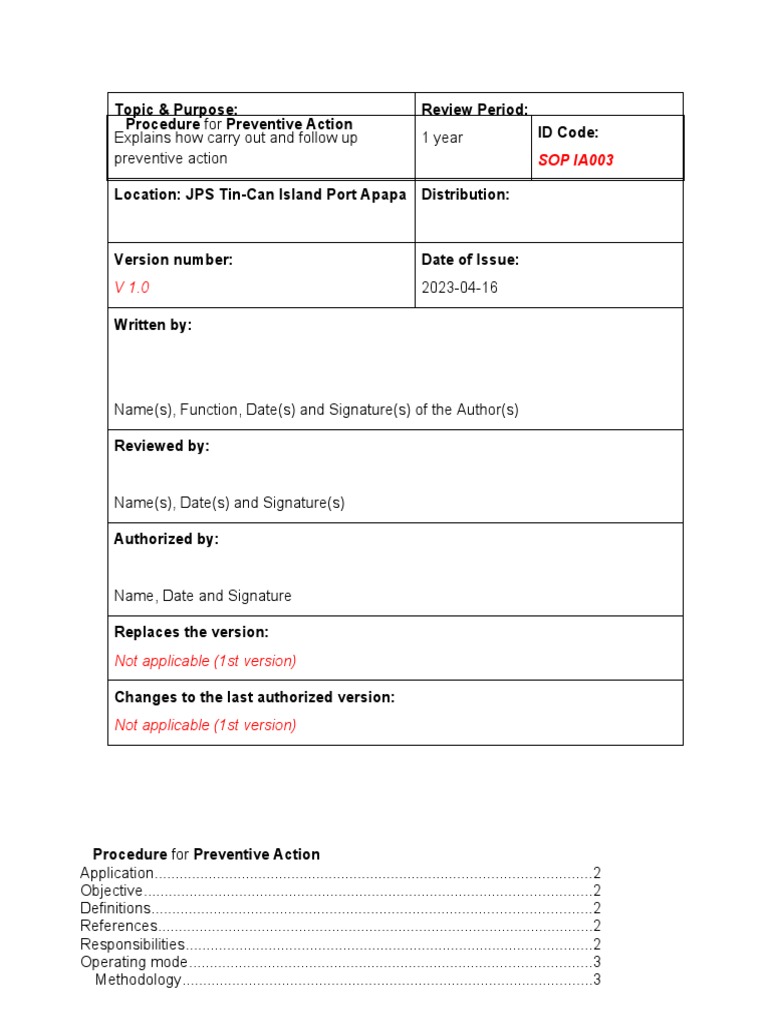 Procedure For Preventive Action | PDF | Audit | Iso 9000