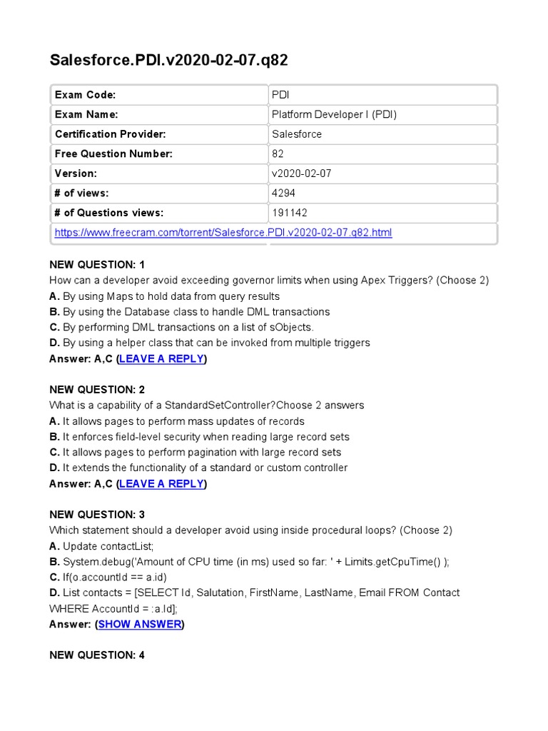 Salesforce PD1 Preparation | PDF | Class (Computer Programming) | Databases