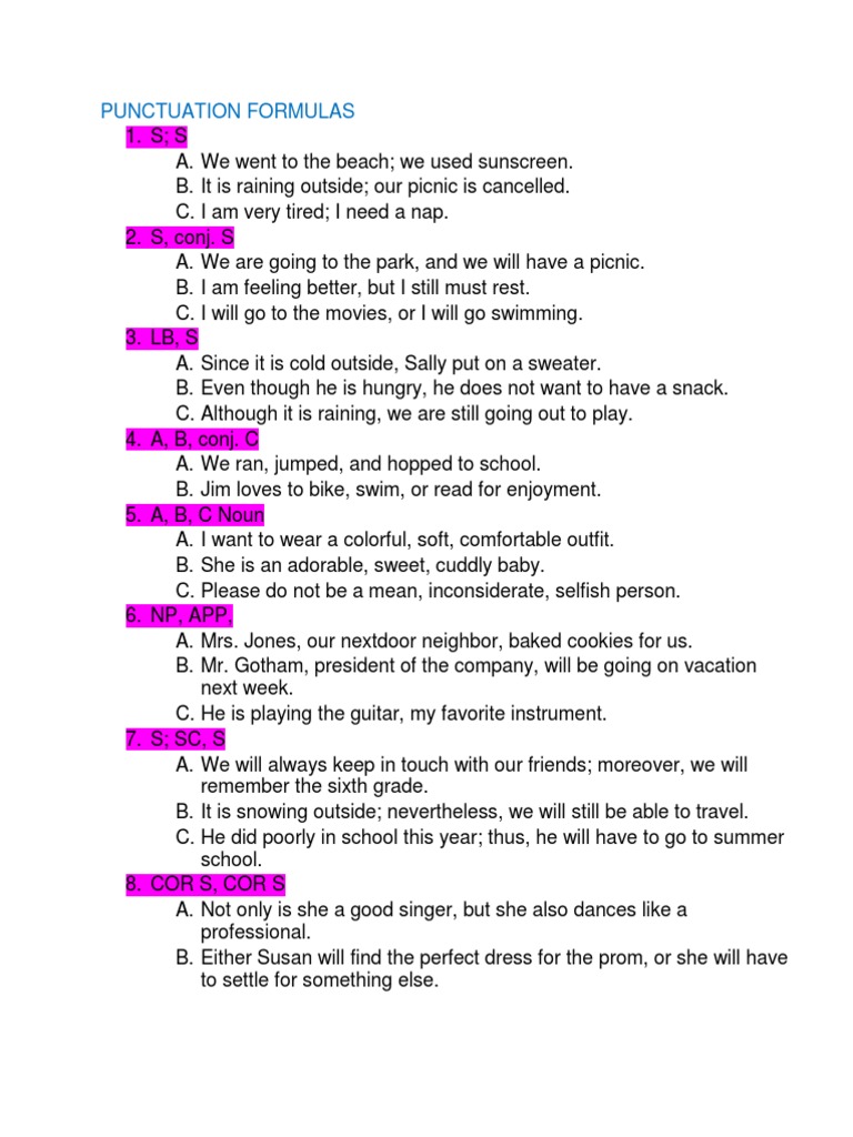 Punctuation Formulas | Download Free PDF | Comma | Sentence (Linguistics) Punctuation Formulas | Download Free PDF | Comma | Sentence (Linguistics)