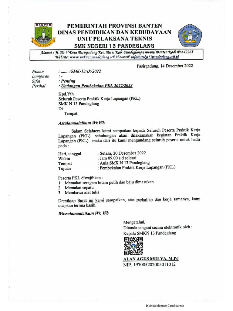 Surat Undangan Pembekalan PKL | PDF