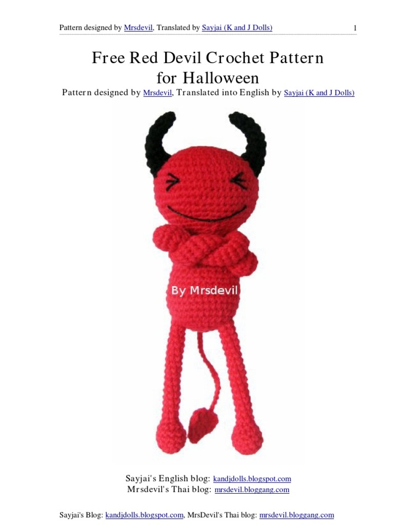Free Red Devil Crochet Pattern For Halloween | PDF | Amigurumi | Crochet