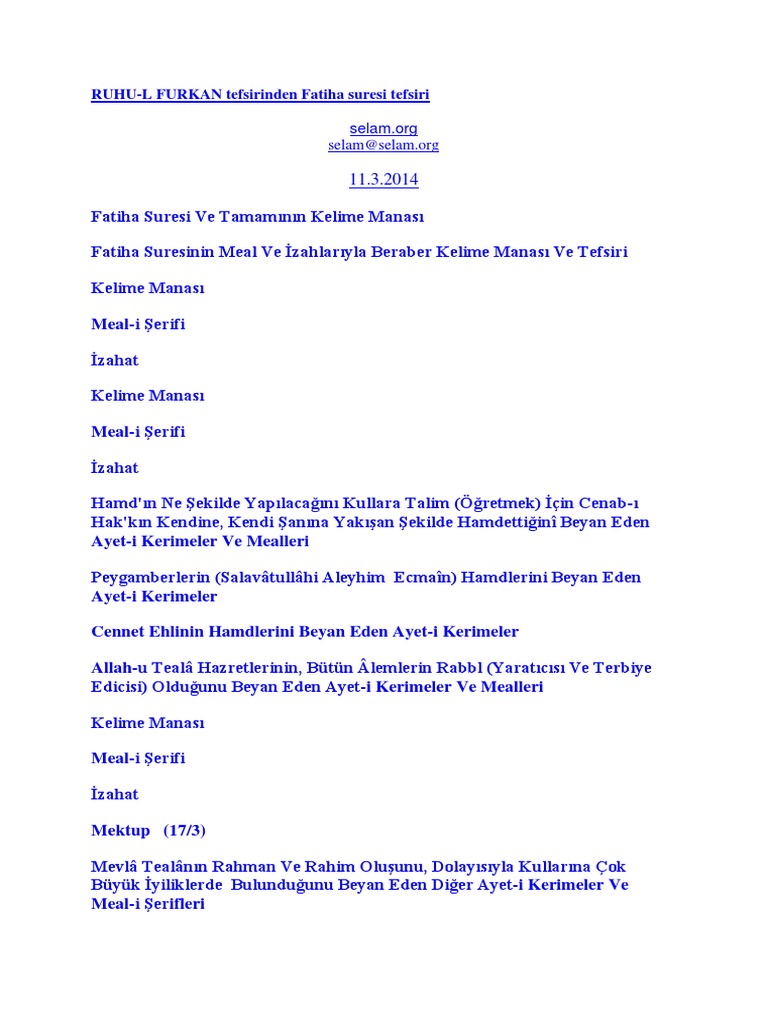 Fatiha Tefsir RUHU L - FURKAN | PDF